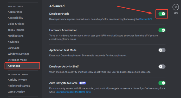 How To Turn Onoff Developer Mode On Discord Mrnoob